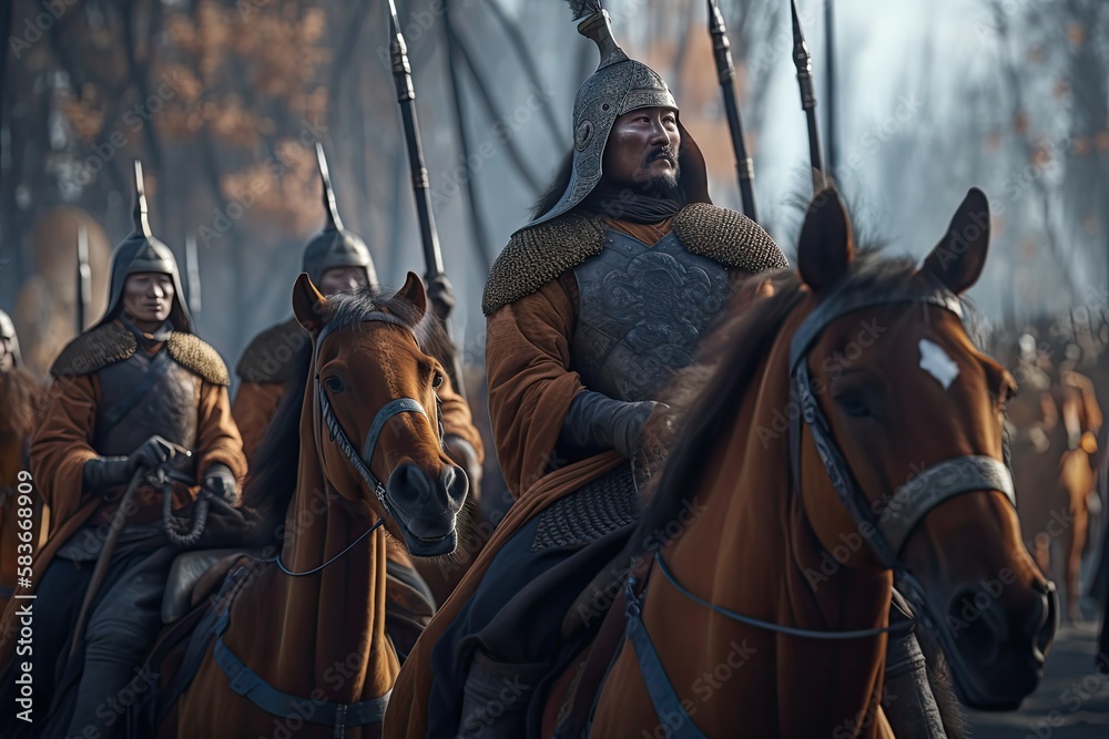 Genghis Khan's male and female Mongolian generals and warriors on the ...