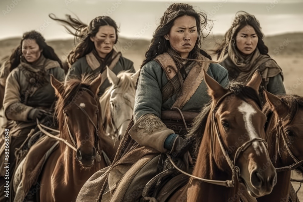 Genghis Khan's male and female Mongolian generals and warriors on the ...