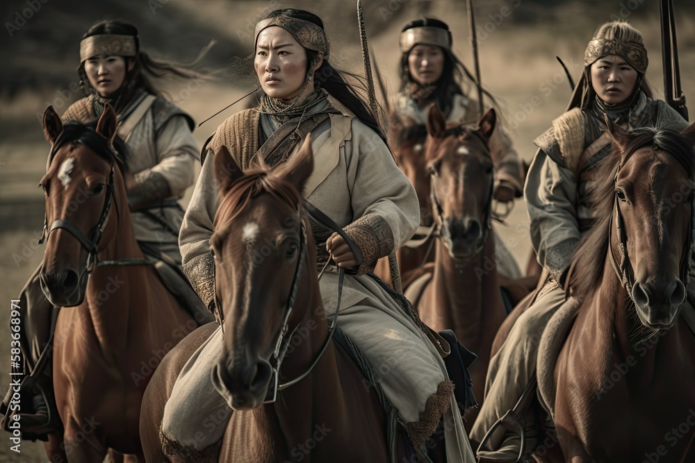 Genghis Khan's male and female Mongolian generals and warriors on the ...