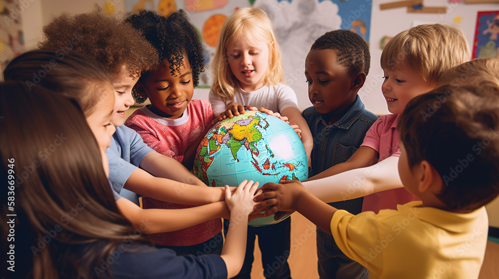 Children hug the earth globe with their hands. Earth Day concept Stock Photo | Adobe Stock