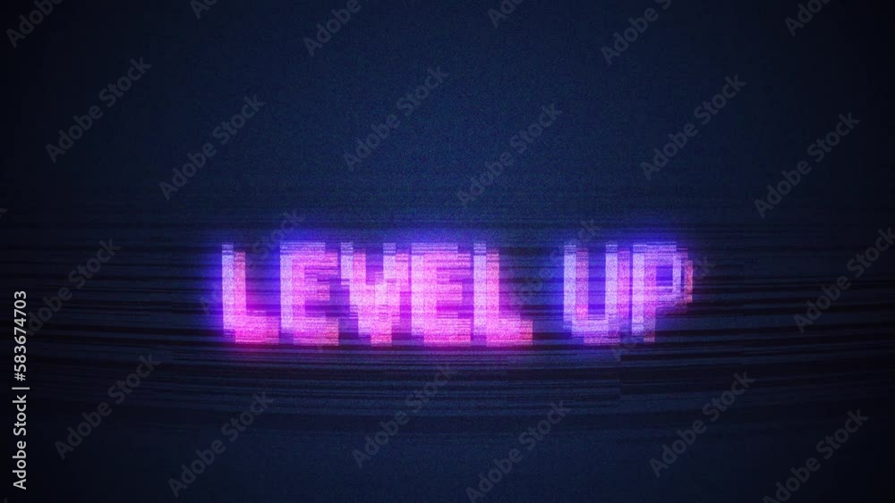Retro Level Up glitch animation. Video game screen. Stock ビデオ | Adobe Stock