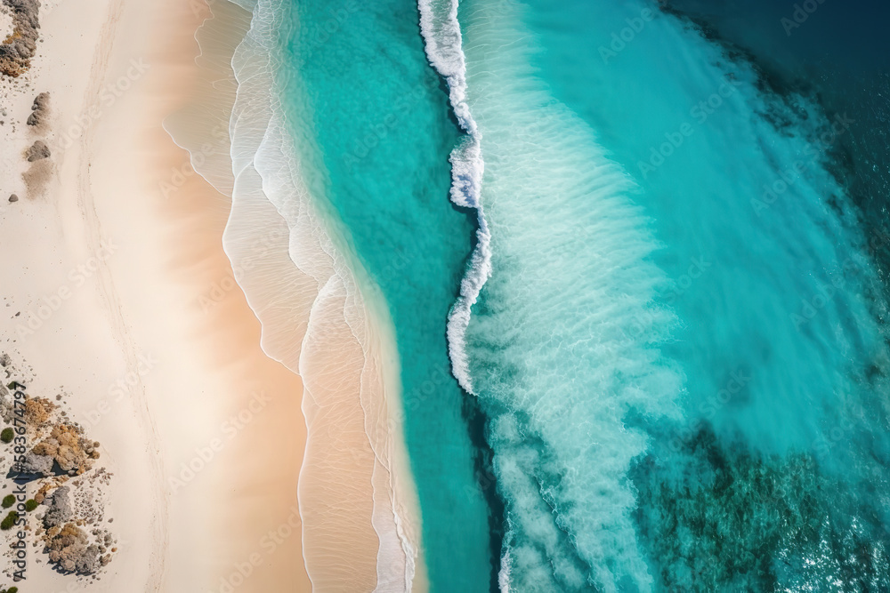 an aerial view of a sandy beach, sand and sea, art illustration Stock ...