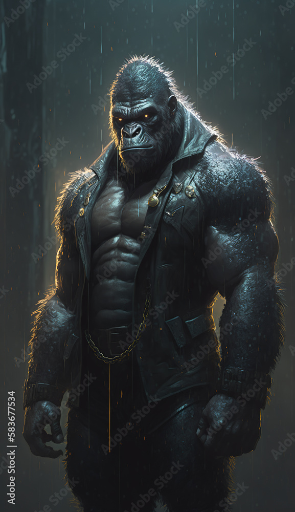 Brutal portrait of a muscular man gorilla, monkey, kin kong with a ...