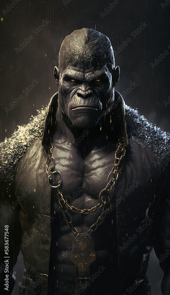 Brutal portrait of a muscular man gorilla, monkey, kin kong with a ...
