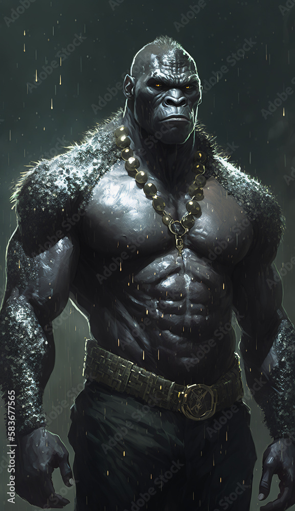 Brutal portrait of a muscular man gorilla, monkey, kin kong with a ...