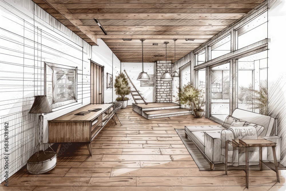 Architect interior designer concept incomplete hand drawn sketch ...