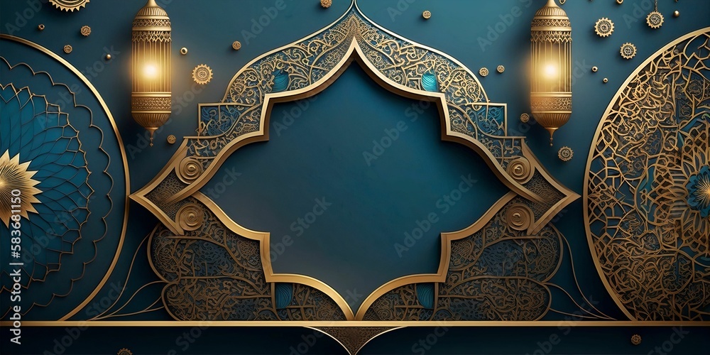 ภาพประกอบสต็อก Islamic background with shining lantern made with ...
