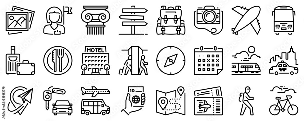Line icons about travel on transparent background with editable stroke ...