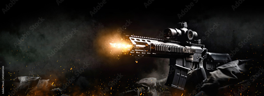 generic assault riffle shooting firepower bullets isolated on black ...