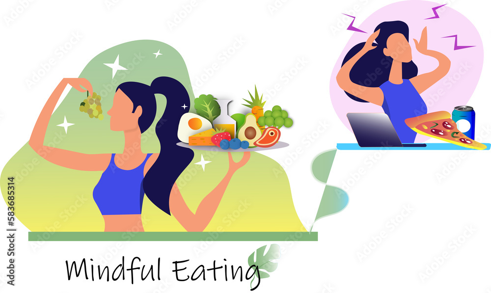 Stockillustratie Mindful eating concept vector. Mindful eating places ...