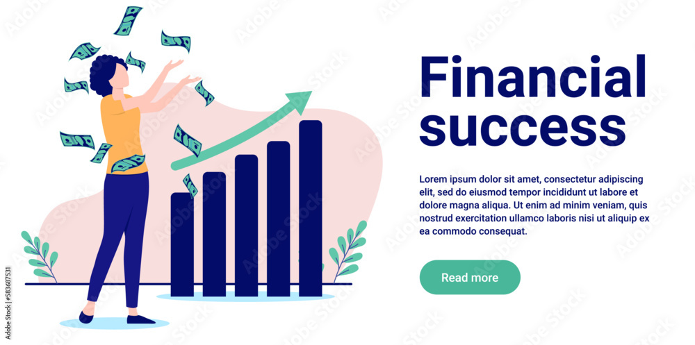 Financial success - Woman making money in front of rising chart and ...