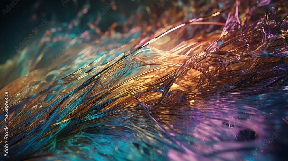 intertwining ribbons, minimalist, iridescent, fiber optic, electronic ...