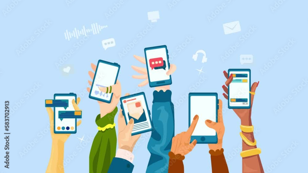 People who are using smart phone and social media. People hands with ...