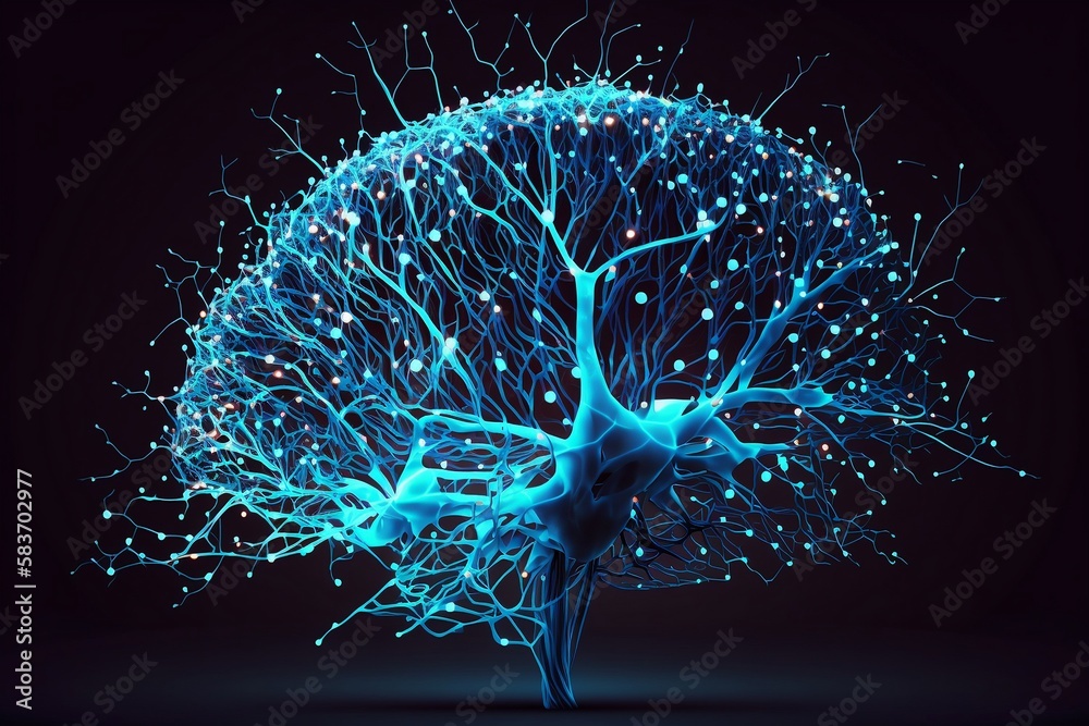 Neural network concept visualized with connected brain neurons as a tree model, artificial ...