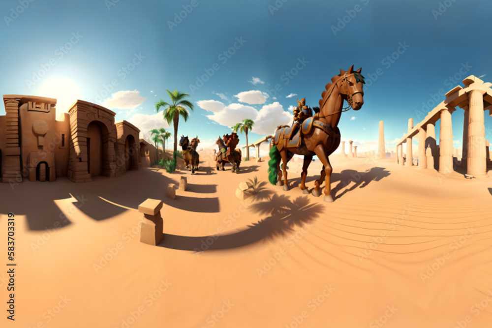 Cubist painting of the wood Trojan horse, as going into the mythical ...