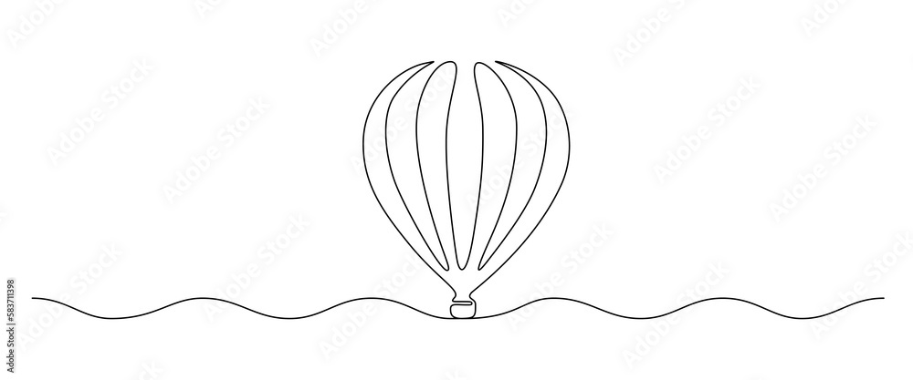 Hot air balloon in One continuous line drawing. Travel flying on ...