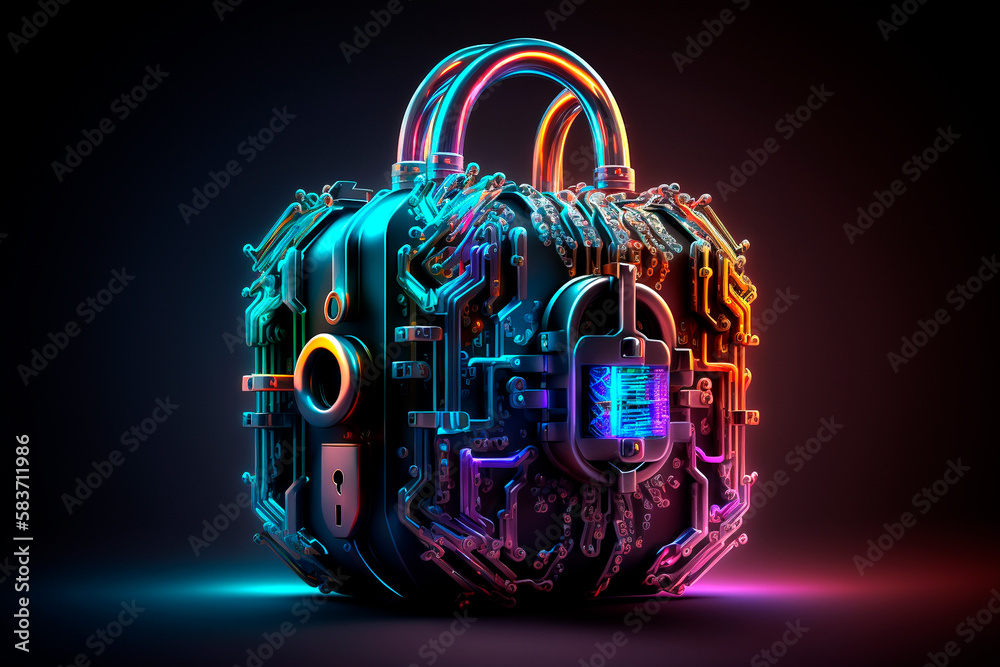Computer security lock with anti hacker lock code neon style hiper ...