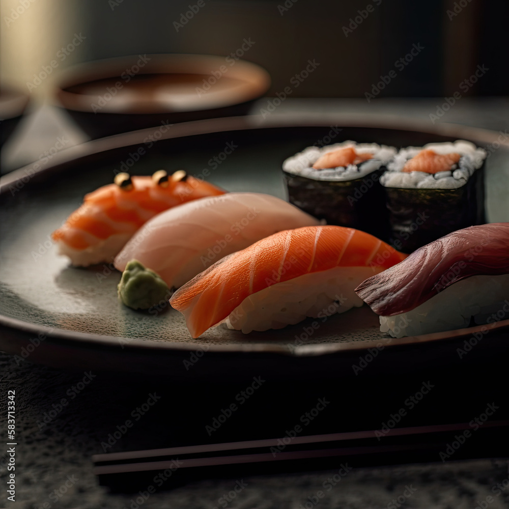 Authentic Japanese Sushi Platter with Chopsticks and Soy Sauce ...