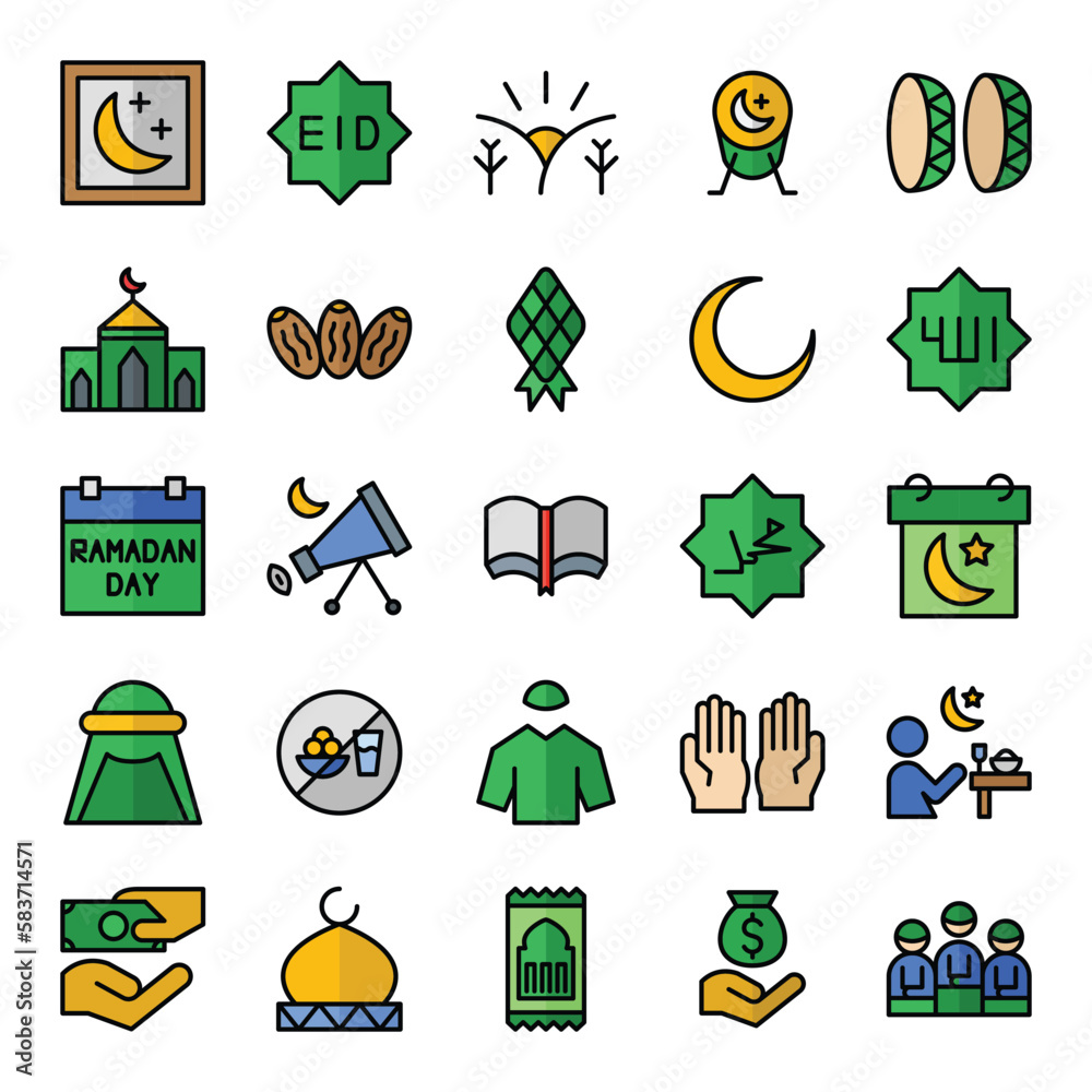 Ramadan (25) icons set in filled outline. The collection includes web ... Ramadan (25) icons set in filled outline. The collection includes web ...