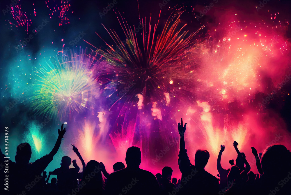 Colorful fireworks for celebration events and festival with silhouette ...