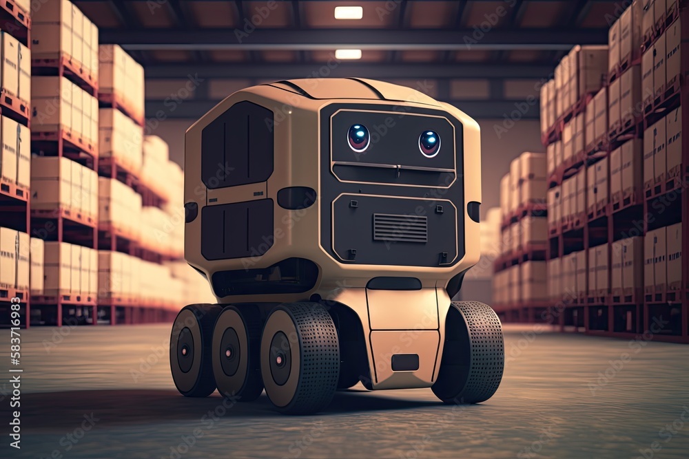 Cute automated retail warehouse with robot efficiently sorting parcels ...