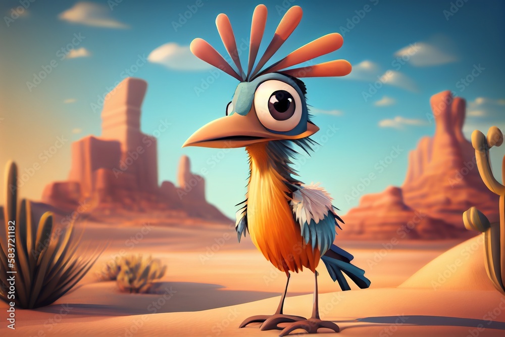 Cute 3d Cartoon Roadrunner in the Desert. Generative AI. Digital Art ...