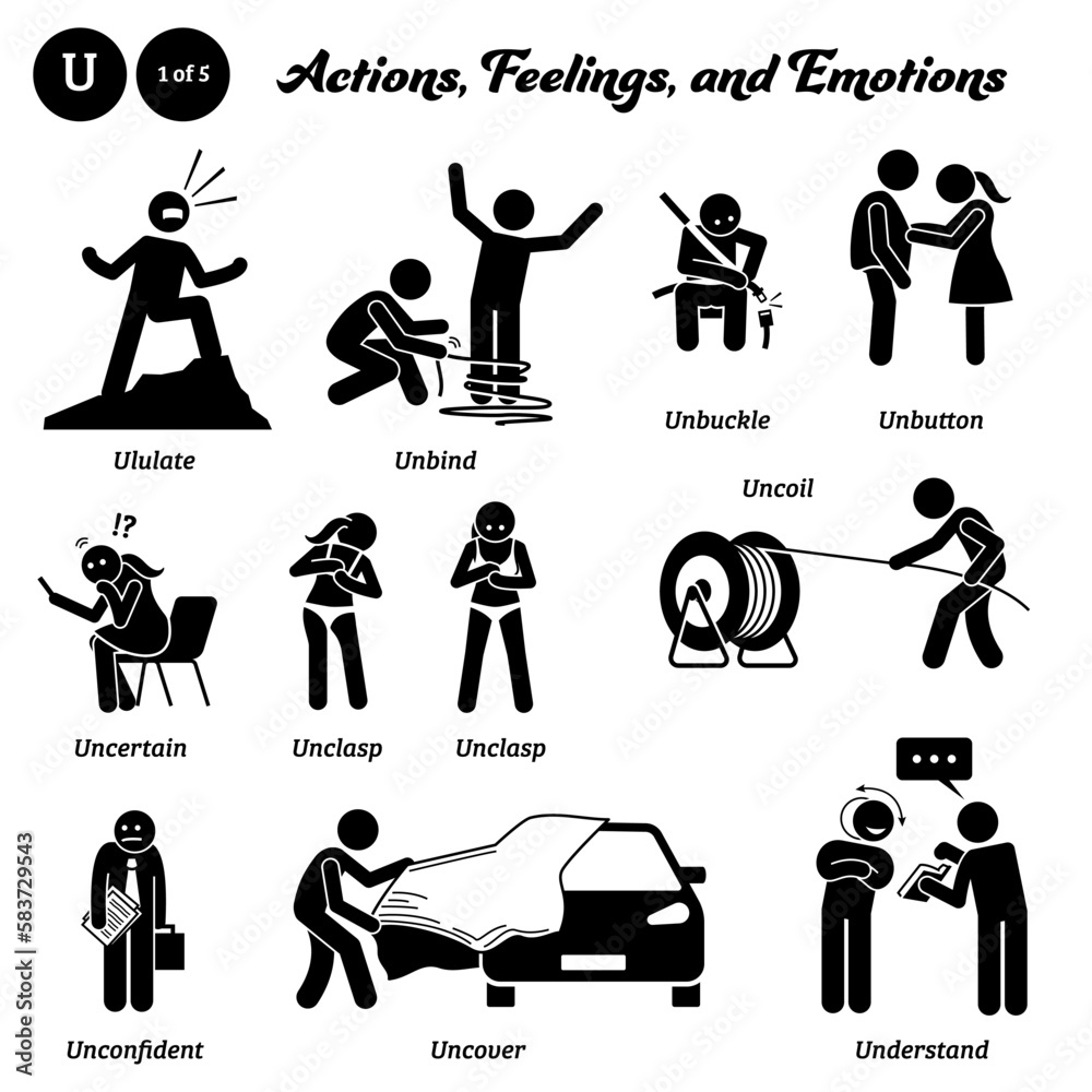 Stick figure human people man action, feelings, and emotions icons ...