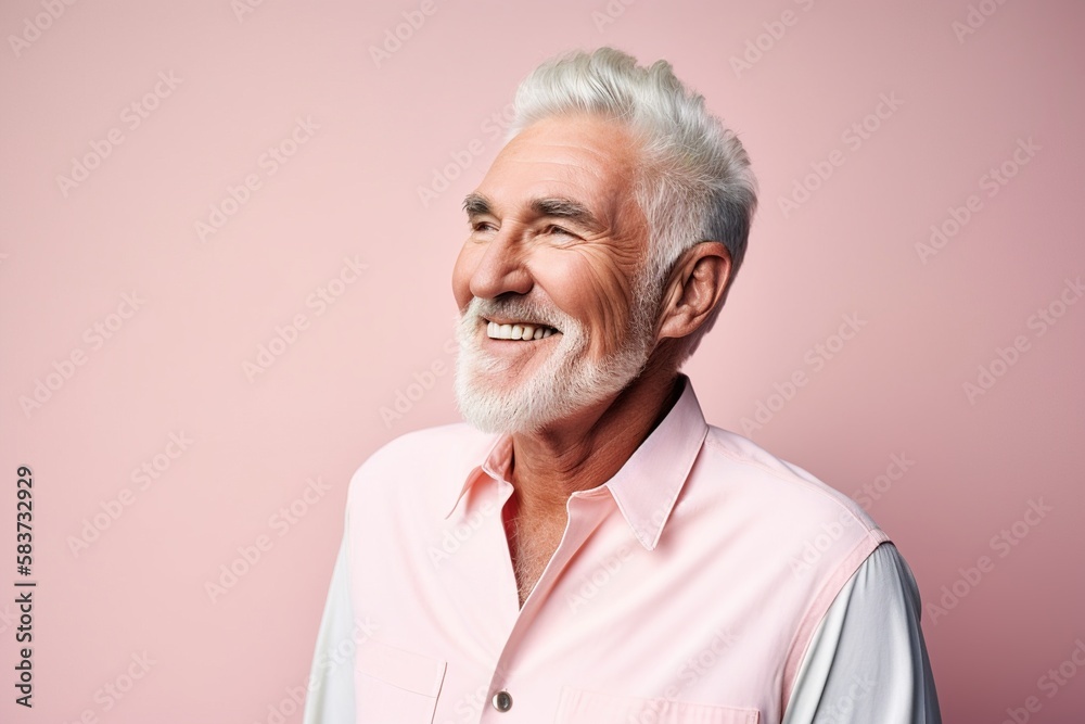 smiling elder old man male grand father grandpa isolated on pastel ...