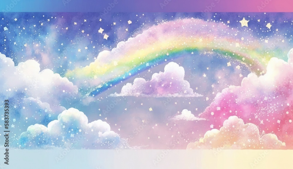 Fantasy sky rainbow. Fairy skies rainbows colors, magic landscape and ...