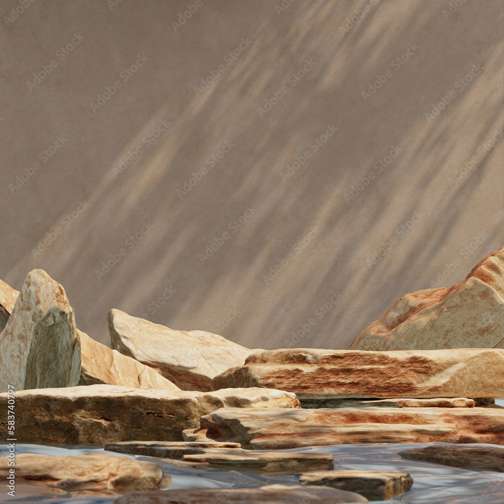 A pile of stones laid out on the surface of the water, Abstract mockup ...