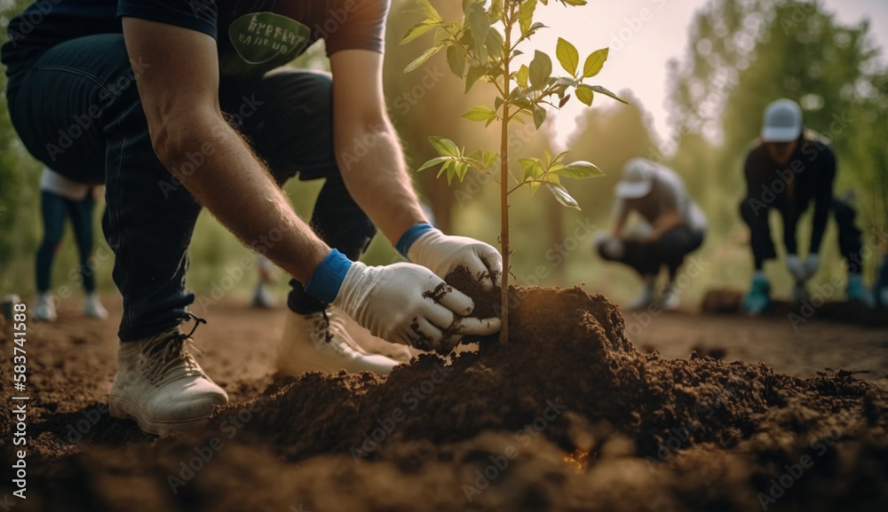 men are planting trees and watering them to help increase oxygen in the ...