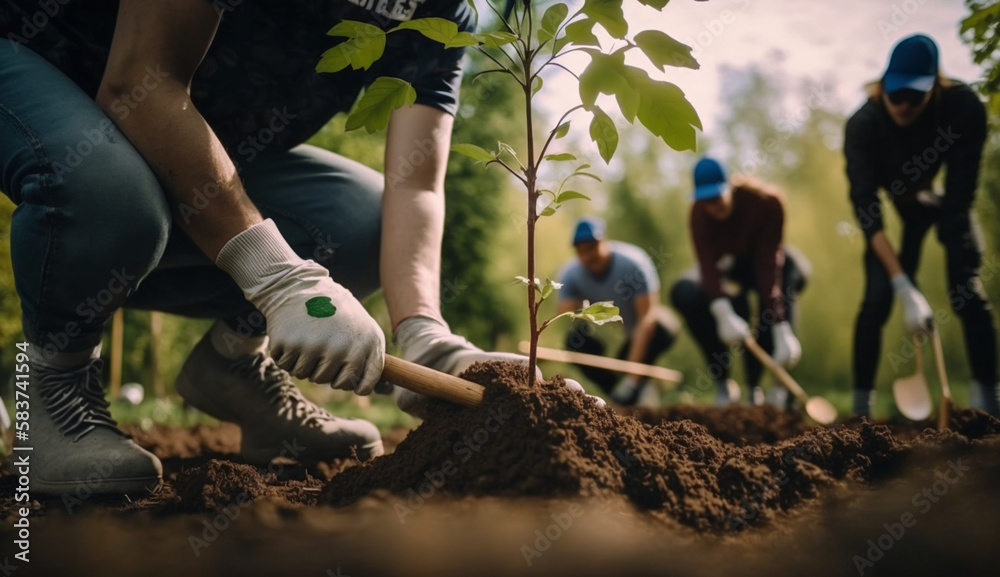 men are planting trees and watering them to help increase oxygen in the ...
