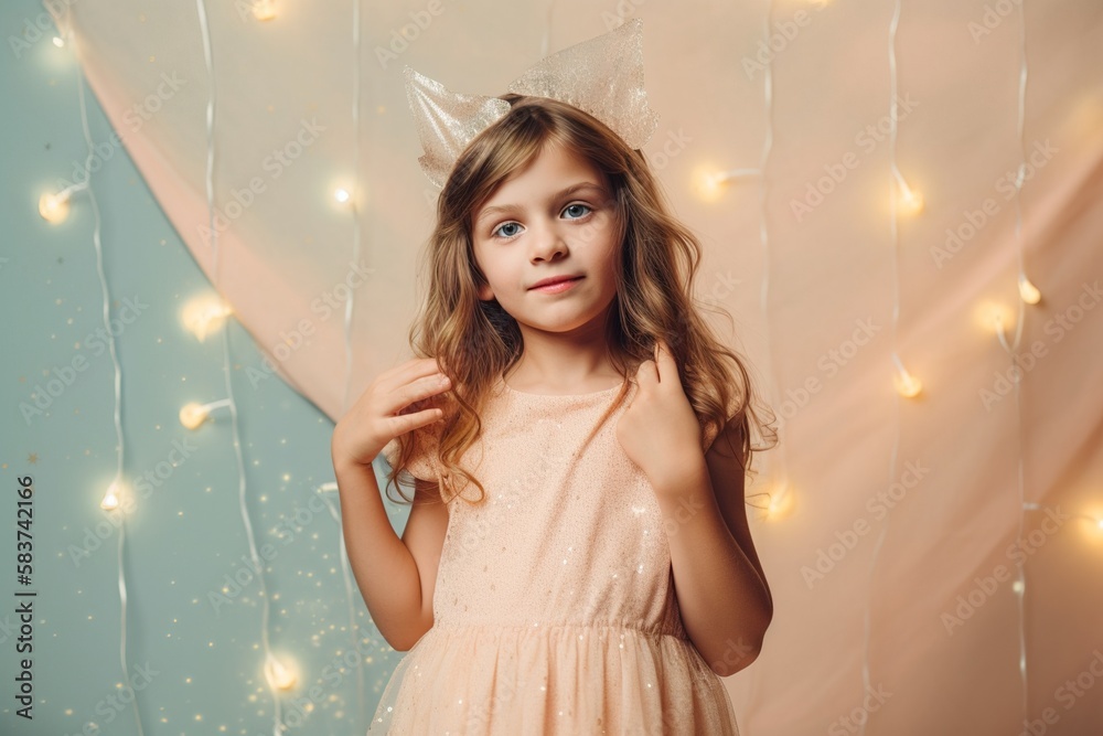 cute little girl disguised in fairy fay princess looking proud happy ...