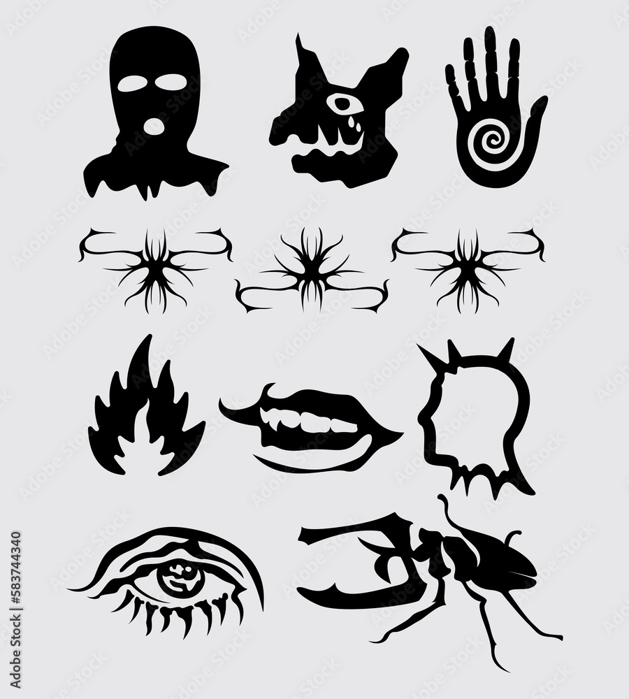 sharp spiky brutalism element asset ornament poster, tattoo, tribal ...