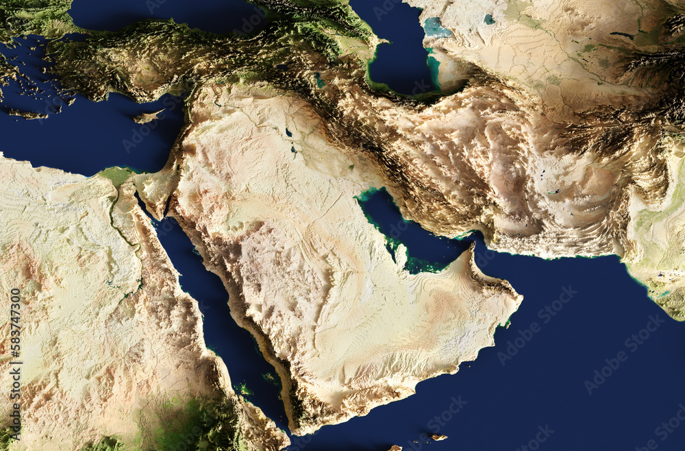 Poster 3d illustration of a highly detailed map of the Middle East ...