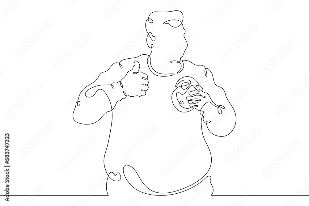 One Continuous Line Fat Man Eats Fat Man Having Lunch Obesity One Continuous Line Fat Man Eats Fat Man Having Lunch Obesity