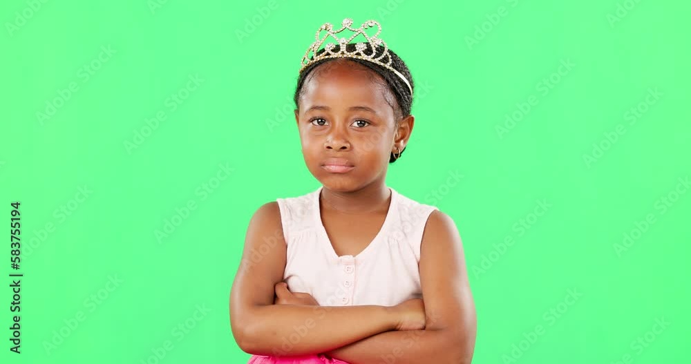 Children, miserable and arms crossed with a black girl on a green ...