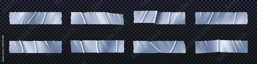 Realistic silver paper duct tape vector strip set. 3d ripped adhesive ...