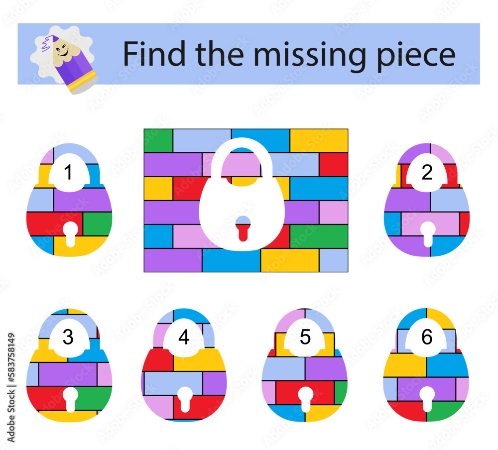 Logic puzzle for kids. Find the missing piece. Children activity page ...