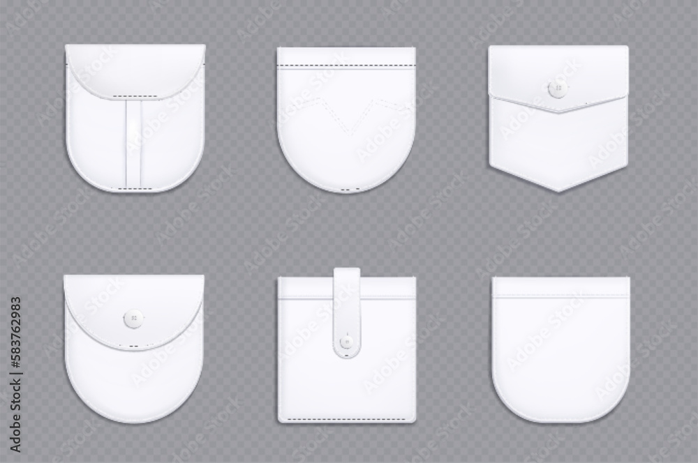 Realistic set of white pocket templates isolated on transparent ...
