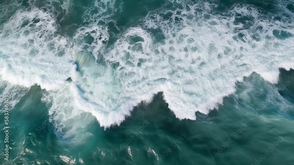 ?A spectacular aerial top view of ocean sea water with white waves ...
