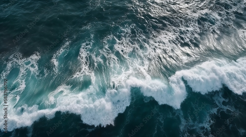 ?.Spectacular aerial top view of ocean sea water white wave splashing ...