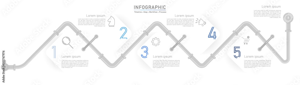 Five pipe line business option infographic template. Minimal step ...