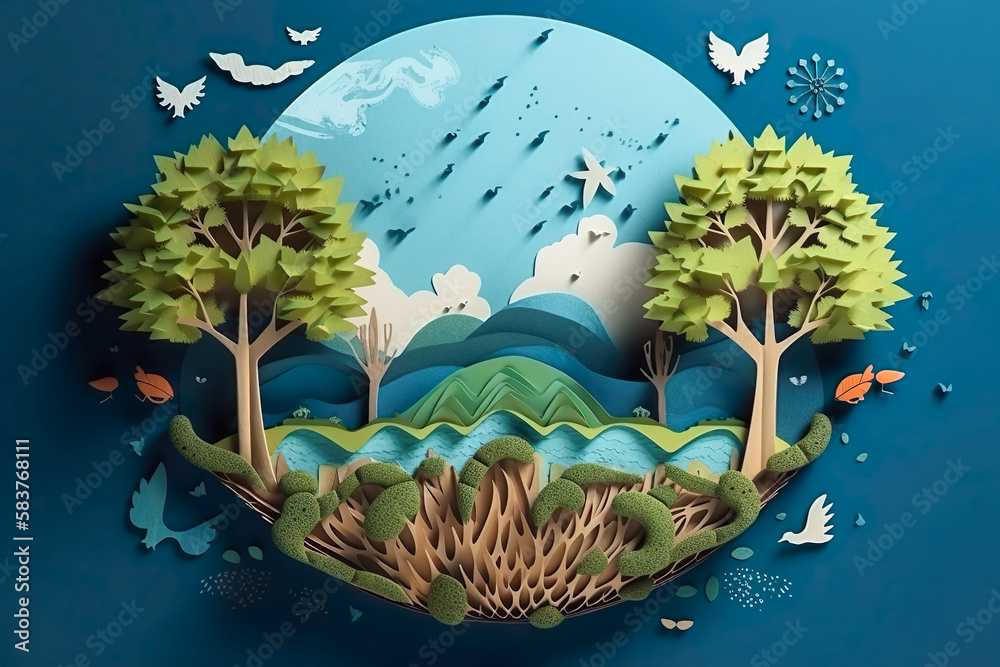 Paper cut style , Paper illustration April 22 World environment and ...
