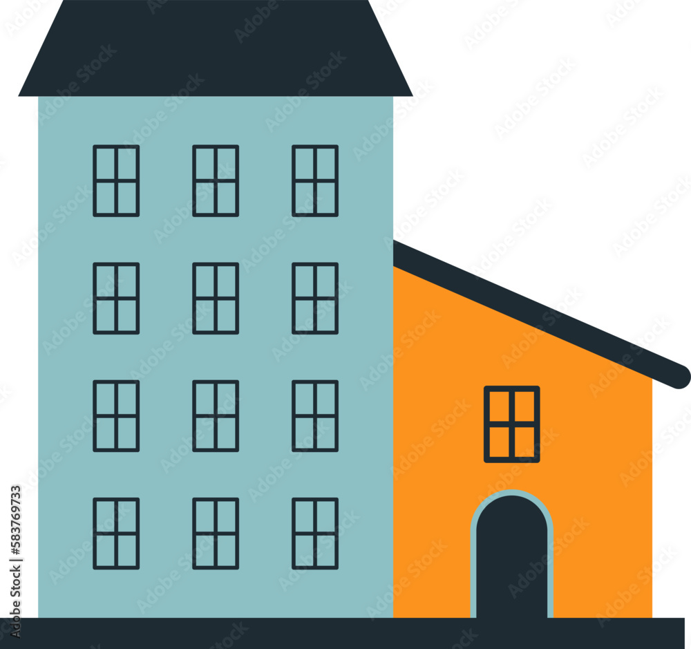 Vector small house adjoining a residential building eps 10. Vector a ...