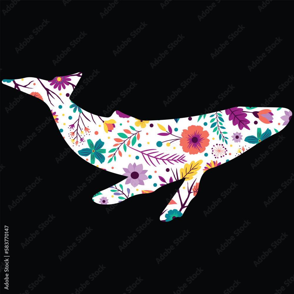 Humpback Whale Vector, Humpback Whale Flower Pattern vector, cute ...