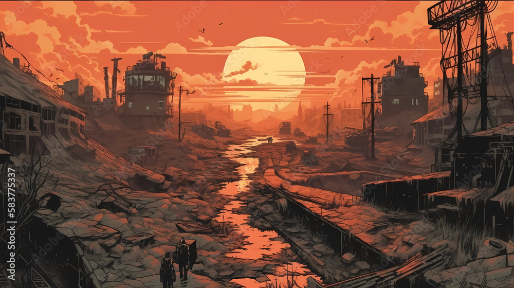 post-apocalyptic wasteland, comic book art style. digital art ...
