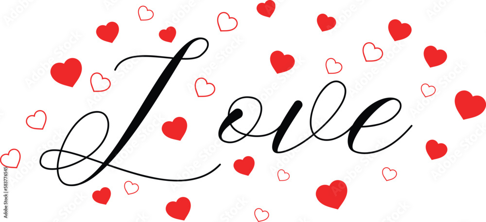 love text with heart symbols. Font Type isolated vector design Stock ...