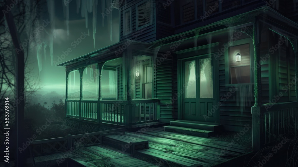 Front Porch of a ghostly, creepy and abandoned building, Haunted house ...