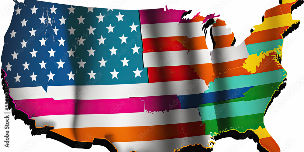 Map of the United States in flag colors - Generative AI Stock ...